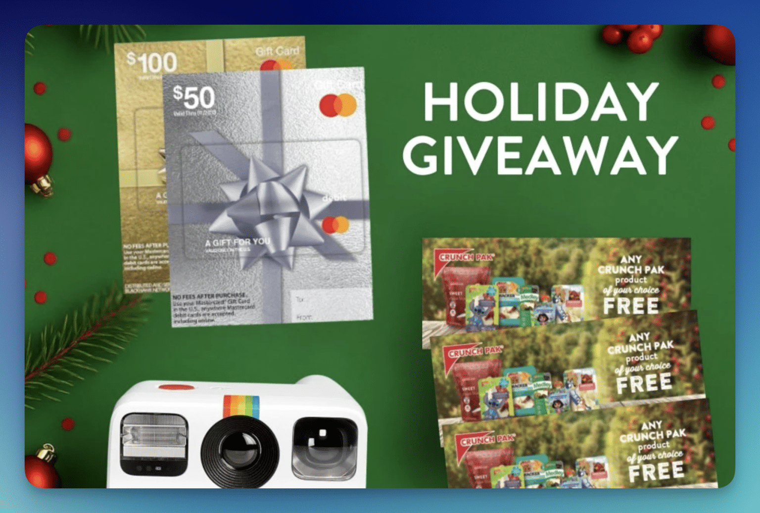 Crunch Pak Holiday Snap & Snack Sweepstakes (3 Winners) | FreebieShark.com