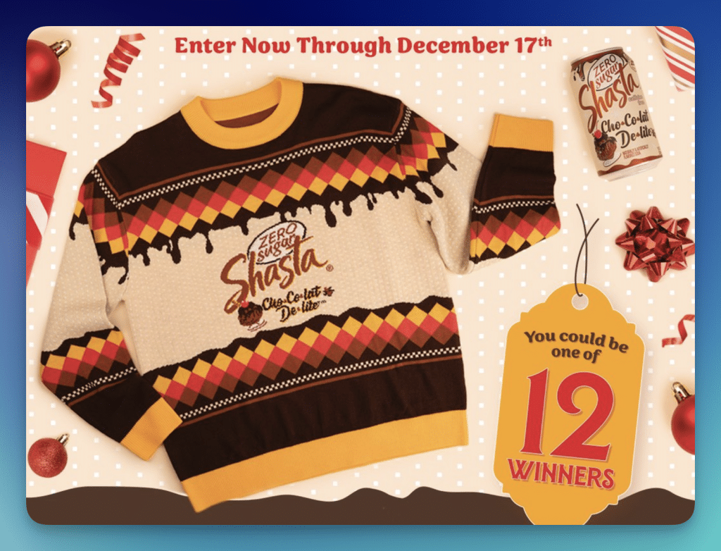 Shasta Cho•Co•Cheer Sweater Sweepstakes (12 Winners) | FreebieShark.com